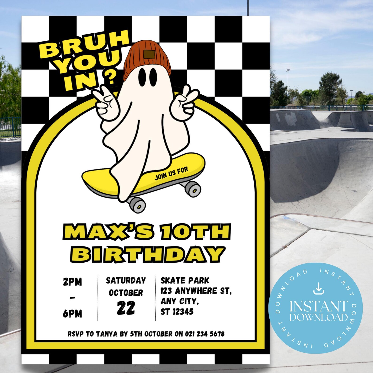 Editable Skateboard Birthday Party Invitation Skater Birthday Party ...