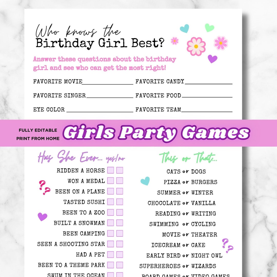 Who Knows the Birthday Girl Best, Editable Printable Pink Birthday Game ...