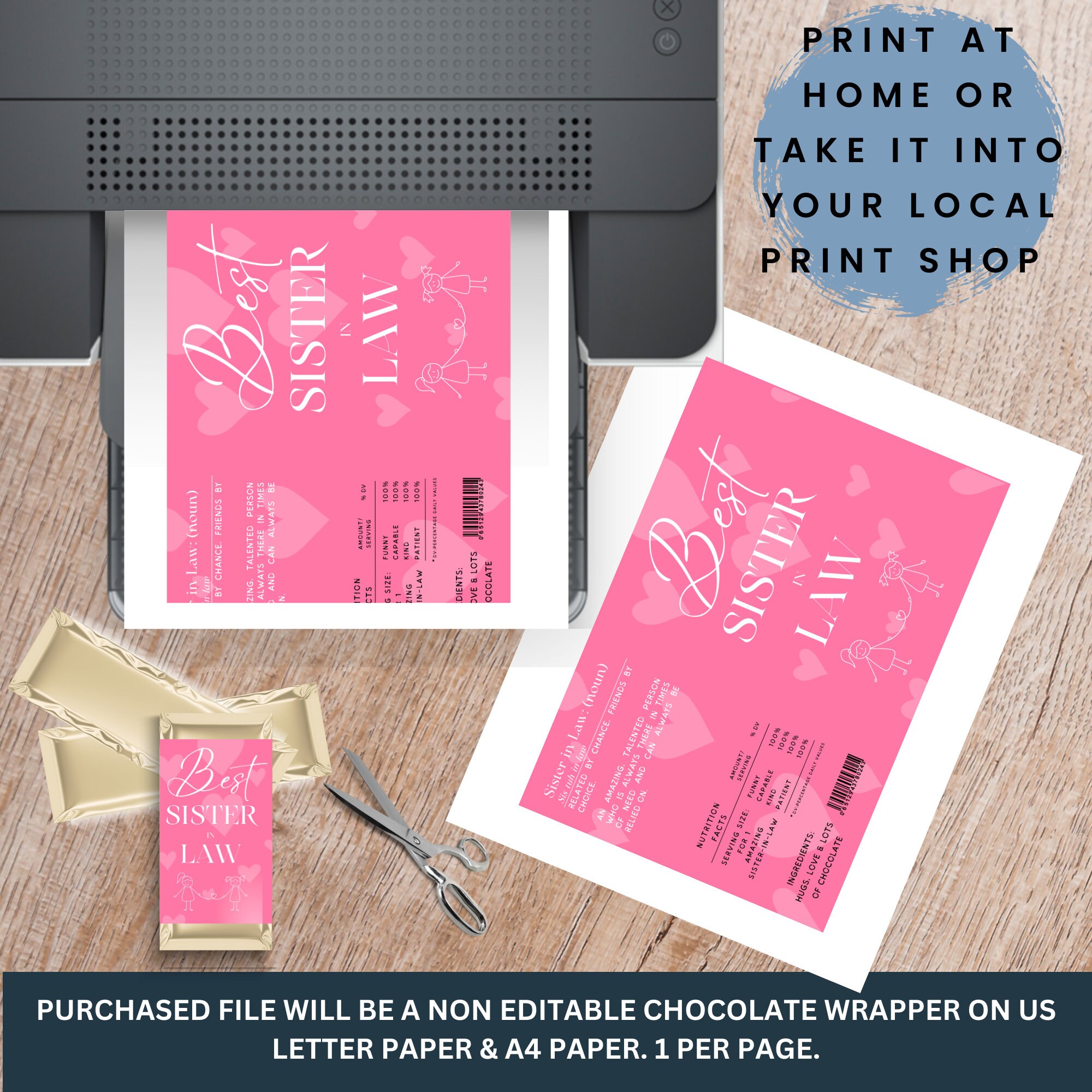 Candy Bar Wrappers, Printable Instant Download, Sister in Law Gift Idea ...
