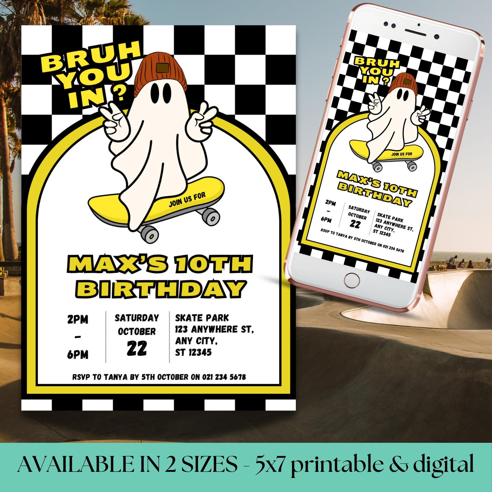 Editable Skateboard Birthday Party Invitation Skater Birthday Party ...