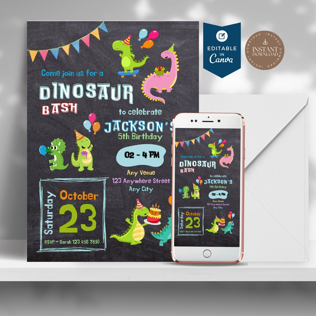 Plantilla de invitación de cumpleaños de dinosaurio, invitaciones de ...