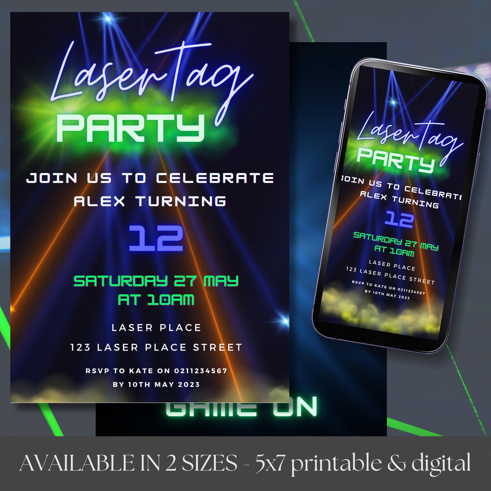Editable Laser Tag Invitation,neon Laser Tag Birthday Invitation,glow ...