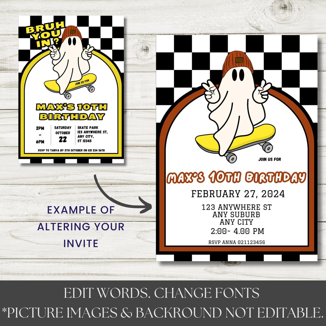 Editable Skateboard Birthday Party Invitation Skater Birthday Party ...