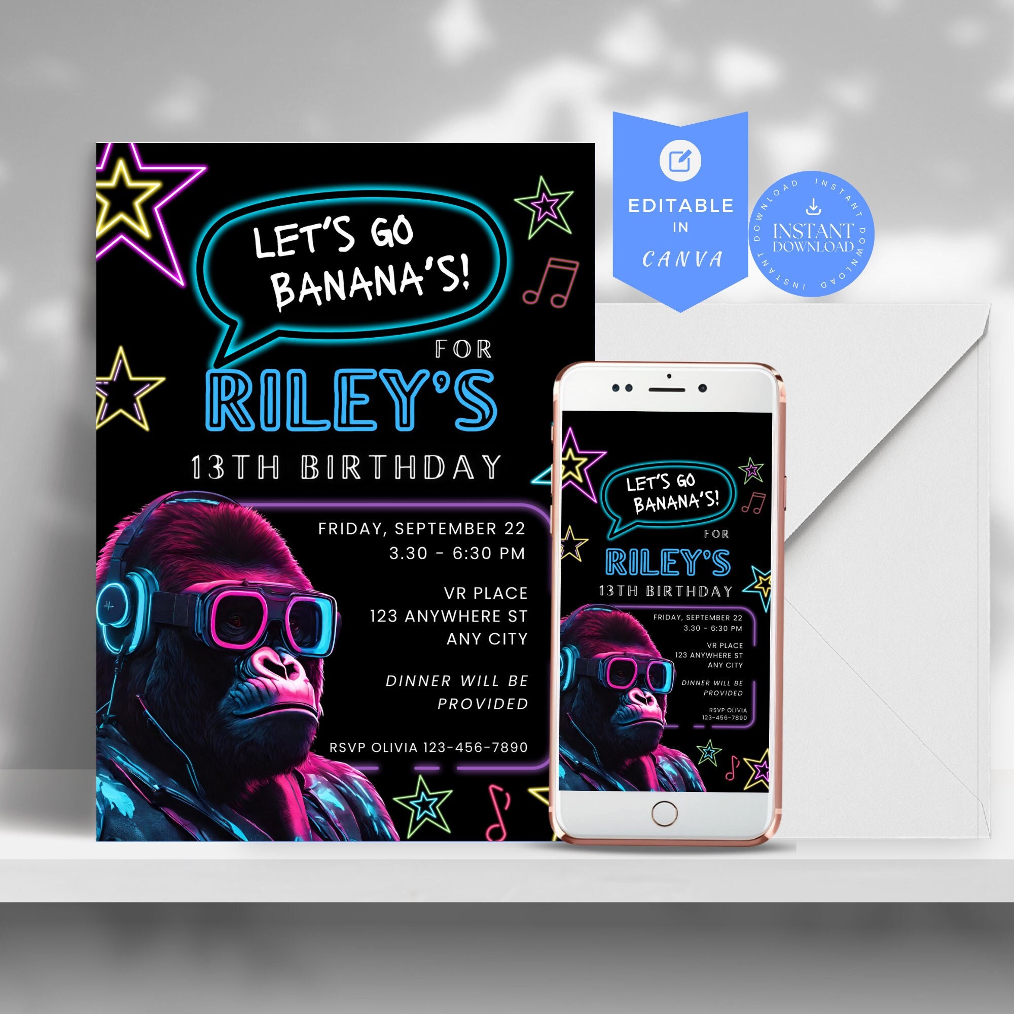 Editable VR Birthday Invitation, Virtual Reality Party, Instant ...