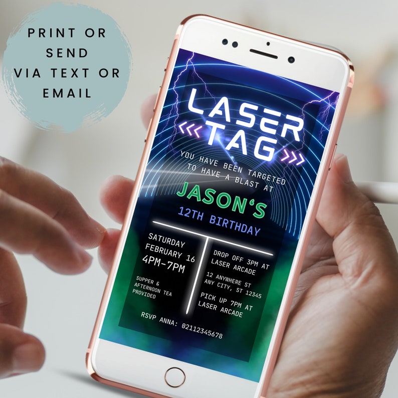 Editable Laser Tag Invitation,neon Laser Tag Birthday Invitation,glow ...