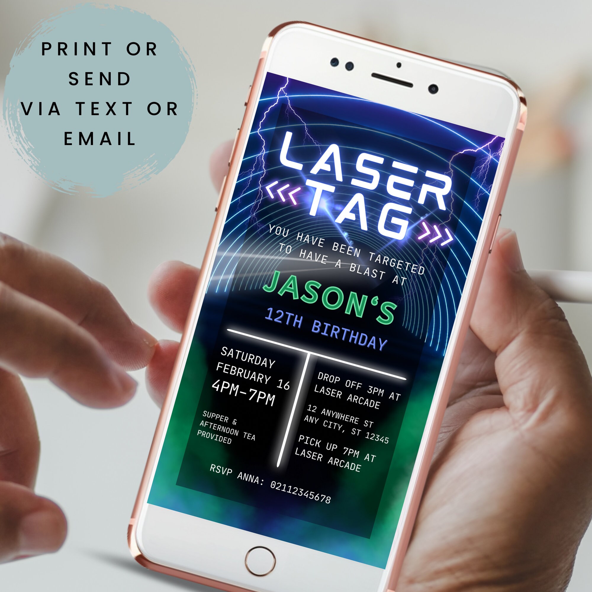 Editable Laser Tag Invitation,neon Laser Tag Birthday Invitation,glow ...