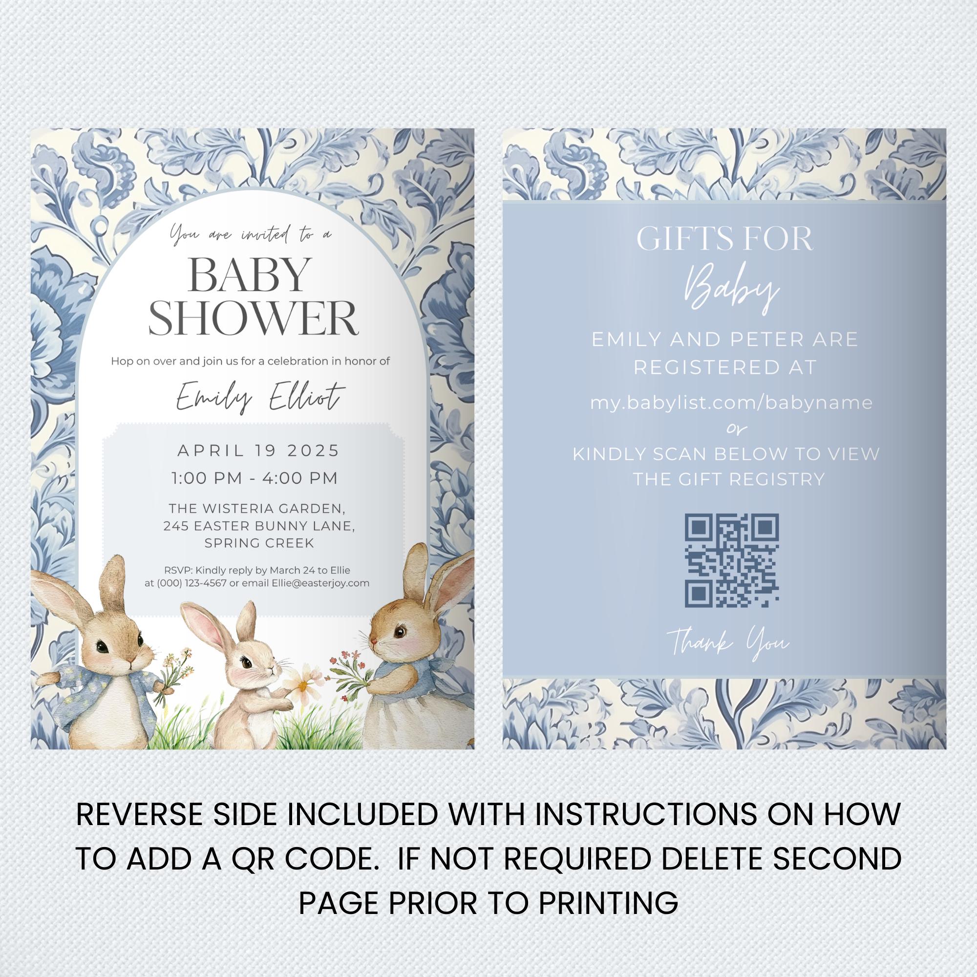 EDITABLE Peter Rabbit Baby Shower Invitation, Rustic Bunny Watercolor ...