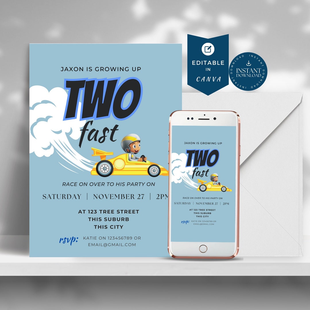 Editable TWO Fast Birthday Invitation, Race Car 2nd Birthday Invite ...