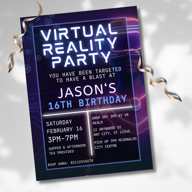 Editable VR Birthday Invitation, Virtual Reality Party, Instant ...