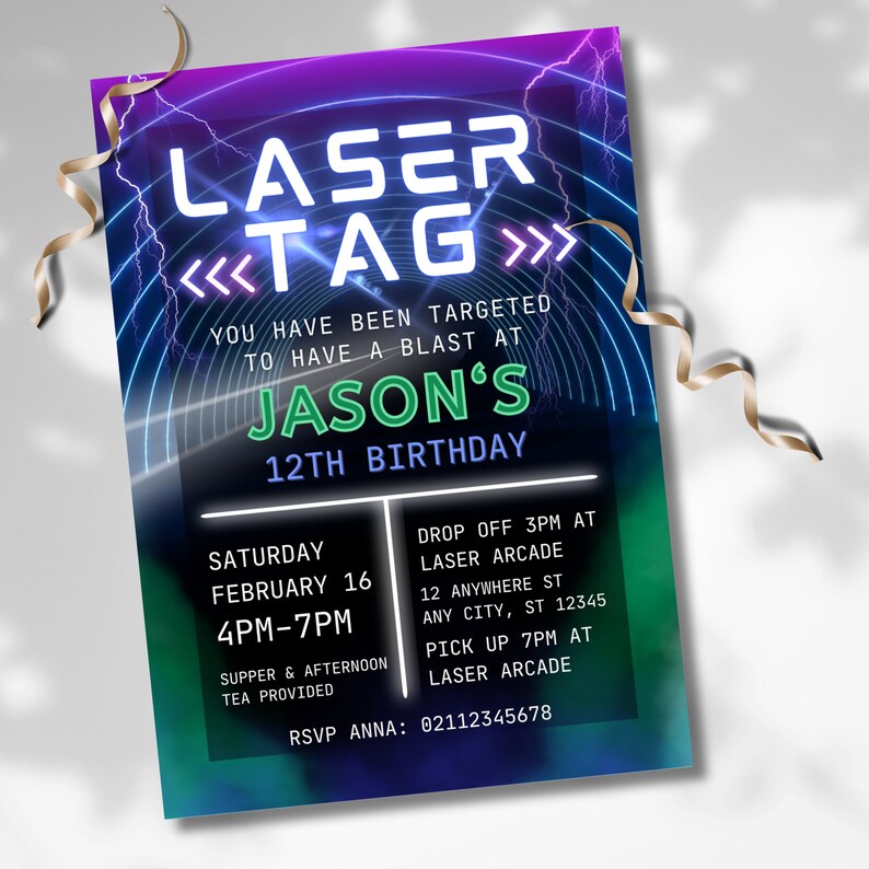 Editable Laser Tag Invitation,neon Laser Tag Birthday Invitation,glow ...