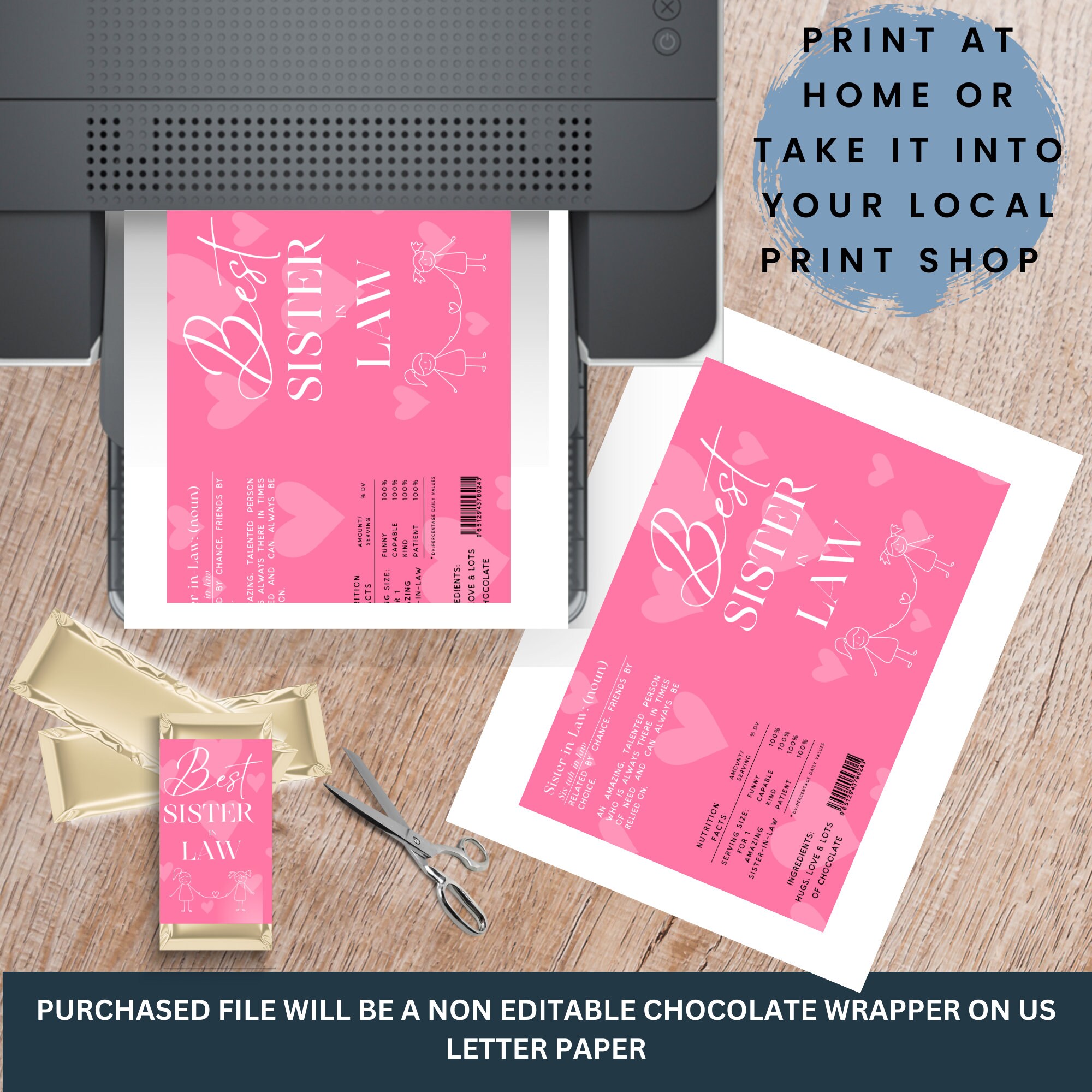 Candy Bar Wrapper, Printable Instant Download, Sister in Law Gift Idea ...