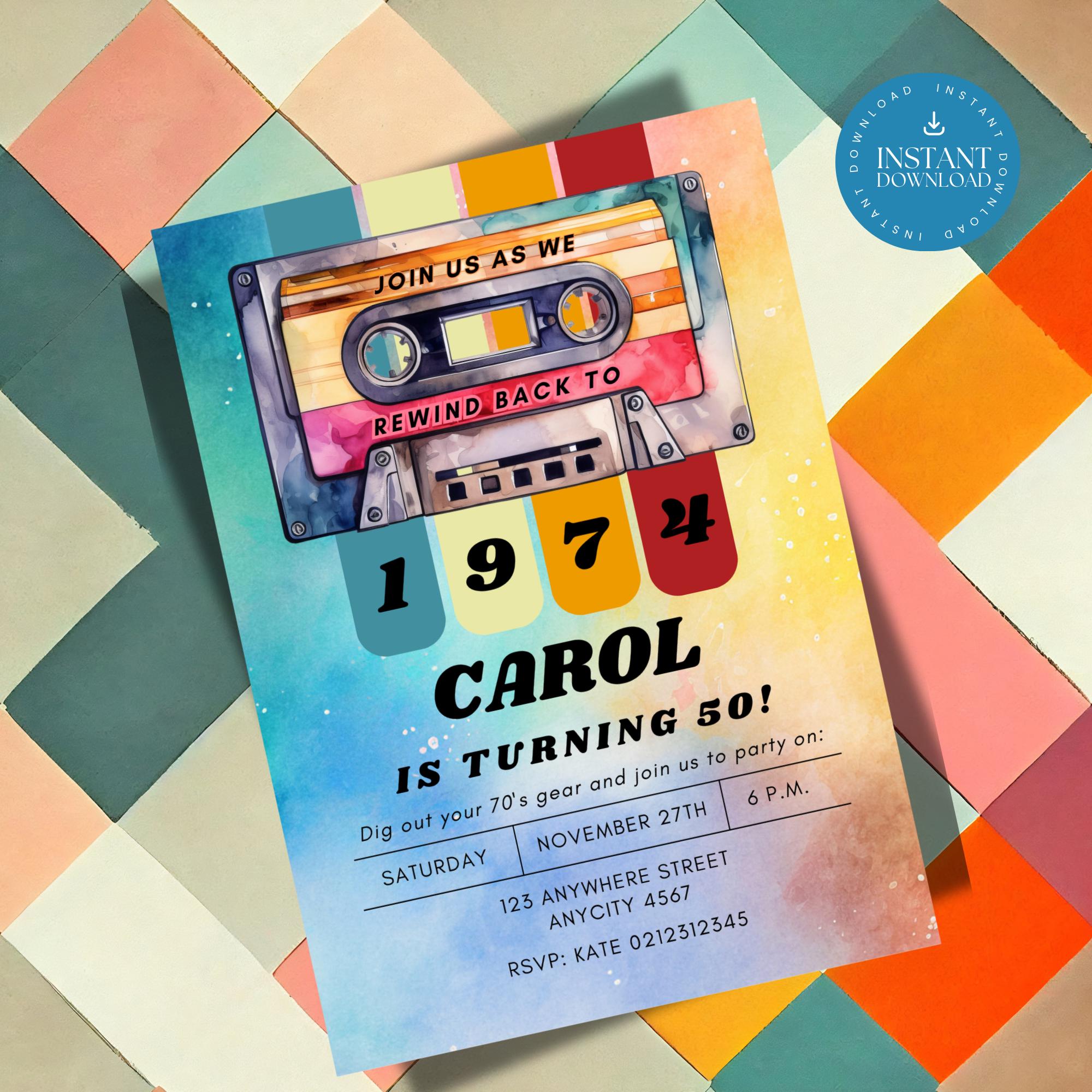 50th Birthday Party Invite Template. Instant Download. Born in 1974 ...