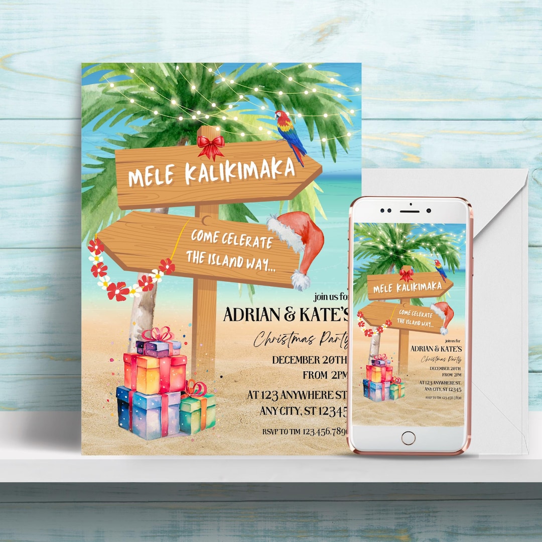 Editable Mele Kalikimaka Christmas Invitation Tropical Palm Tree ...