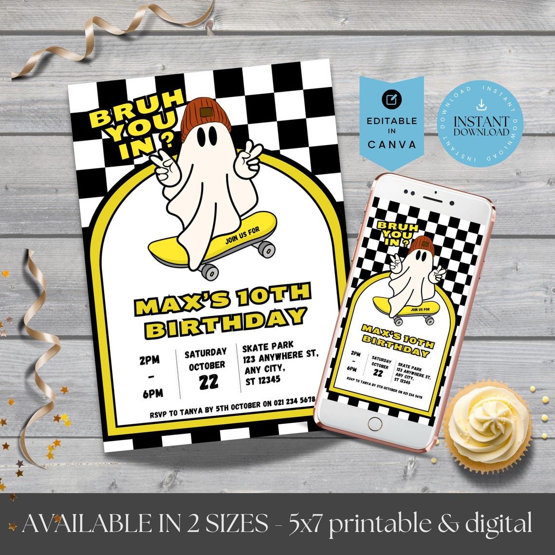Editable Skateboard Birthday Party Invitation Skater Birthday Party ...