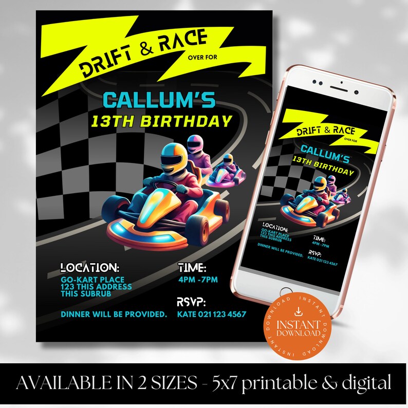 Go Kart Birthday Invitation, Go Kart Party, Karting Invitation, Go Kart ...