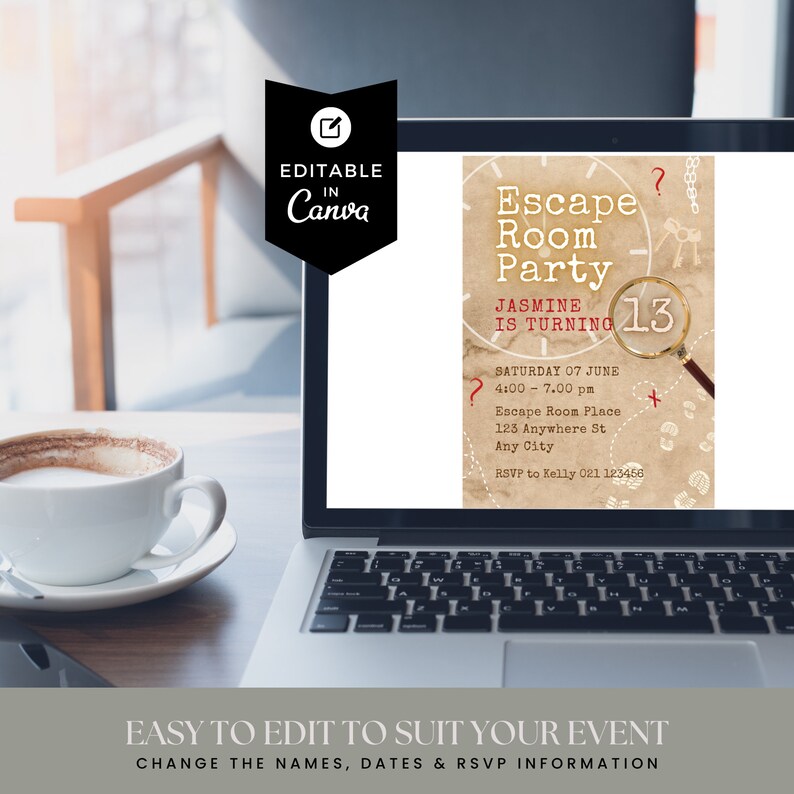 Invitación de cumpleaños editable de Escape Room, invitación digital ...