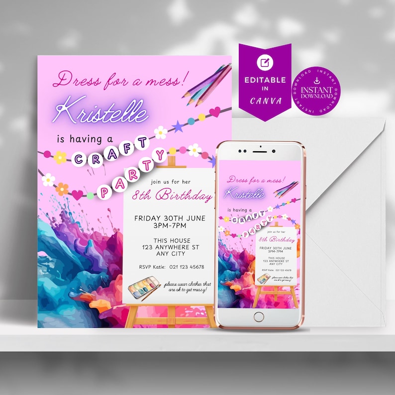 Editable Art Birthday Party Invitation Template, Art Painting Birthday ...