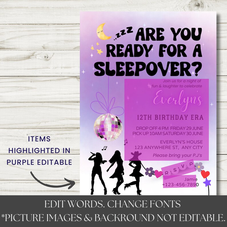 Sleepover Birthday Invitation, Taylor Swift Invite, Eras Party ...