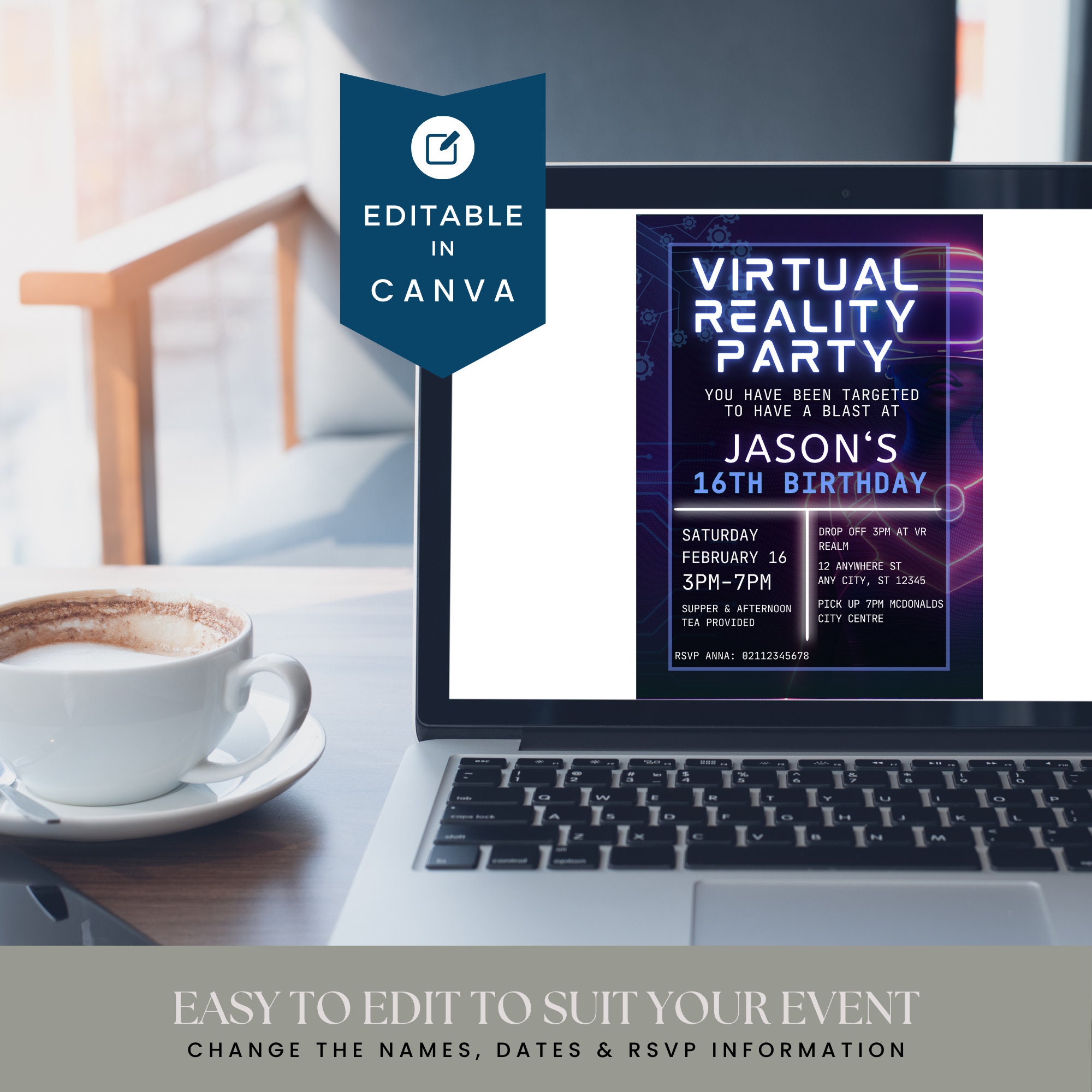 Editable VR Birthday Invitation, Virtual Reality Party, Instant ...