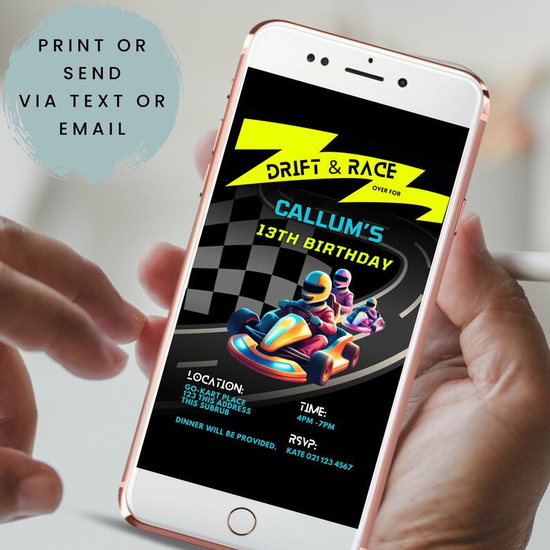 Go Kart Birthday Invitation, Go Kart Party, Karting Invitation, Go Kart ...