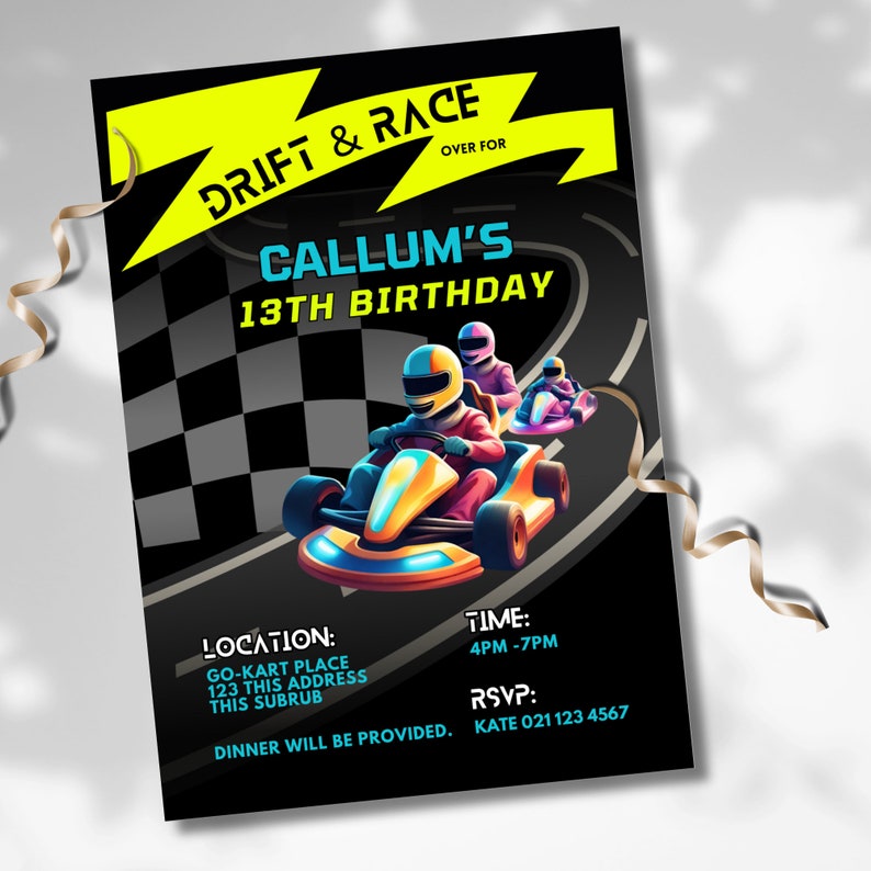 Go Kart Birthday Invitation, Go Kart Party, Karting Invitation, Go Kart ...