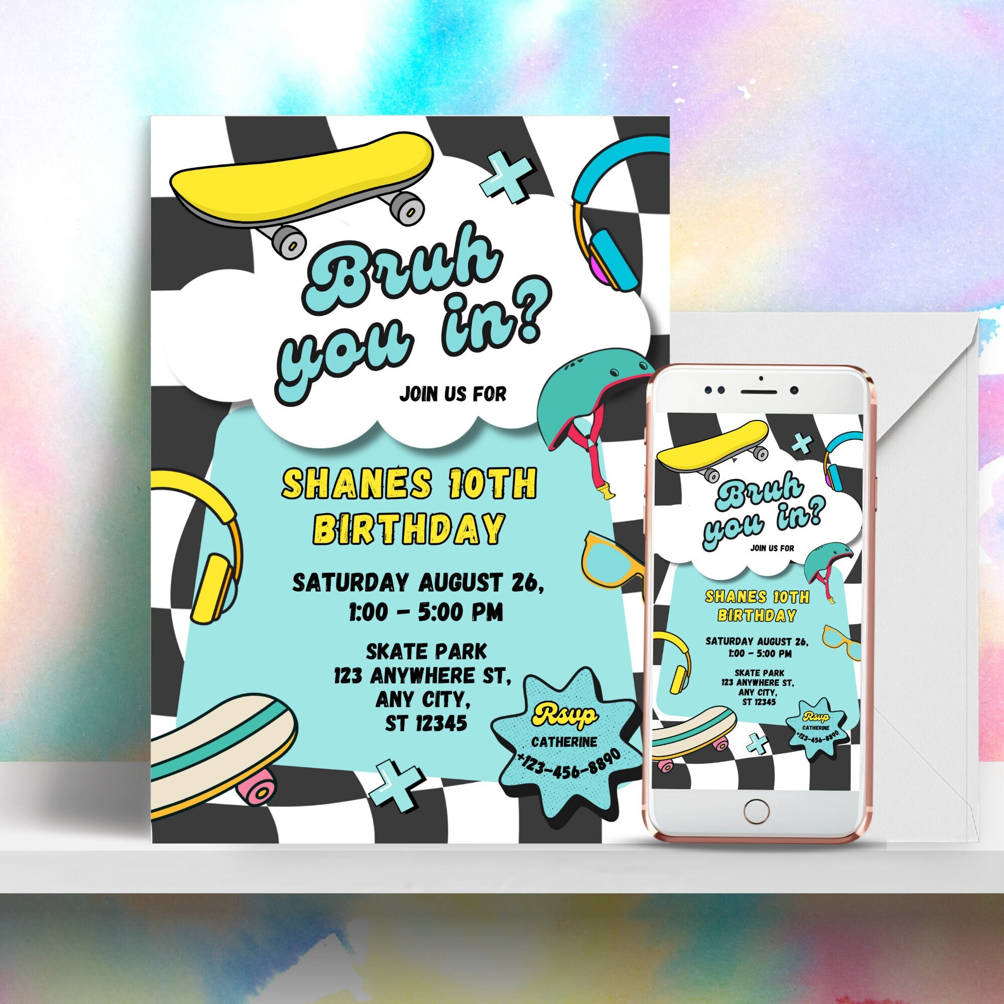 Editable Skateboard Birthday Party Invitation Skater Birthday Party ...