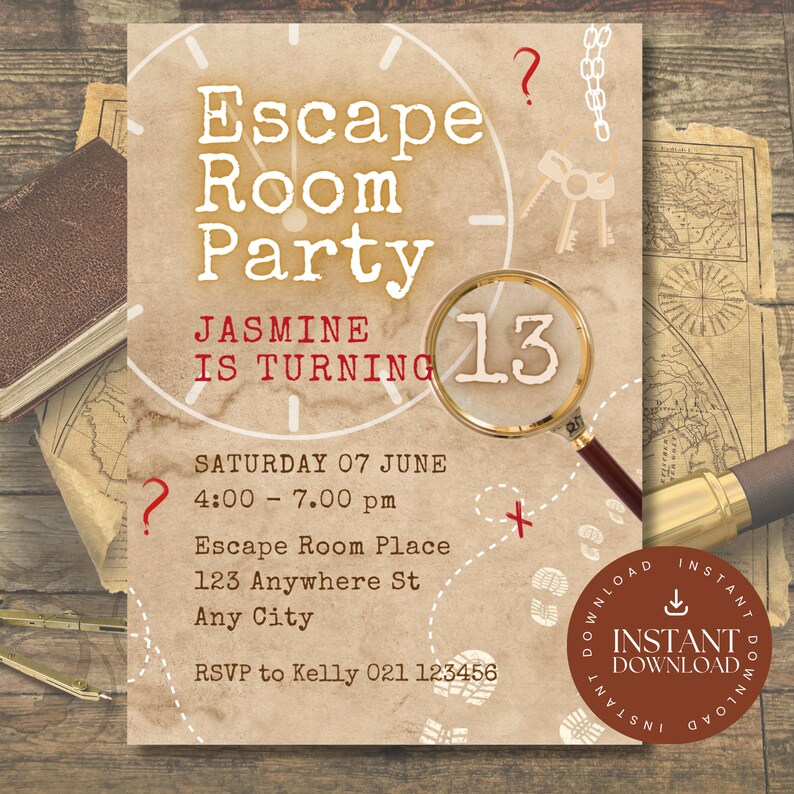 Editable Escape Room Birthday Invitation Digital Invite for - Etsy