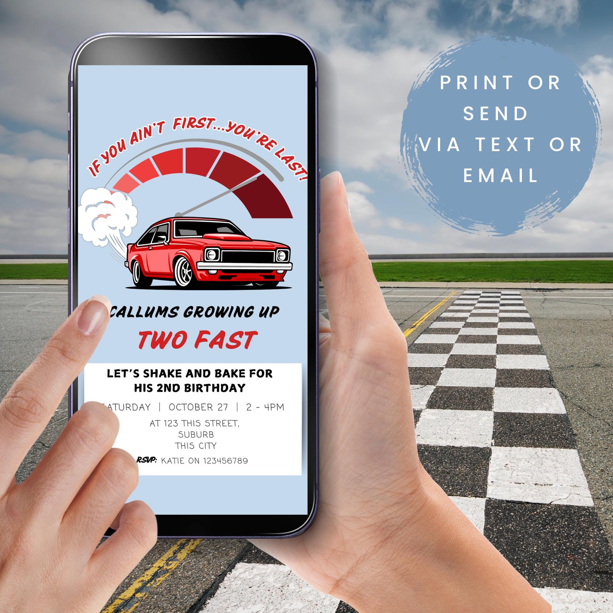 Editable TWO Fast Birthday Invitation, Race Car 2nd Birthday Invite ...