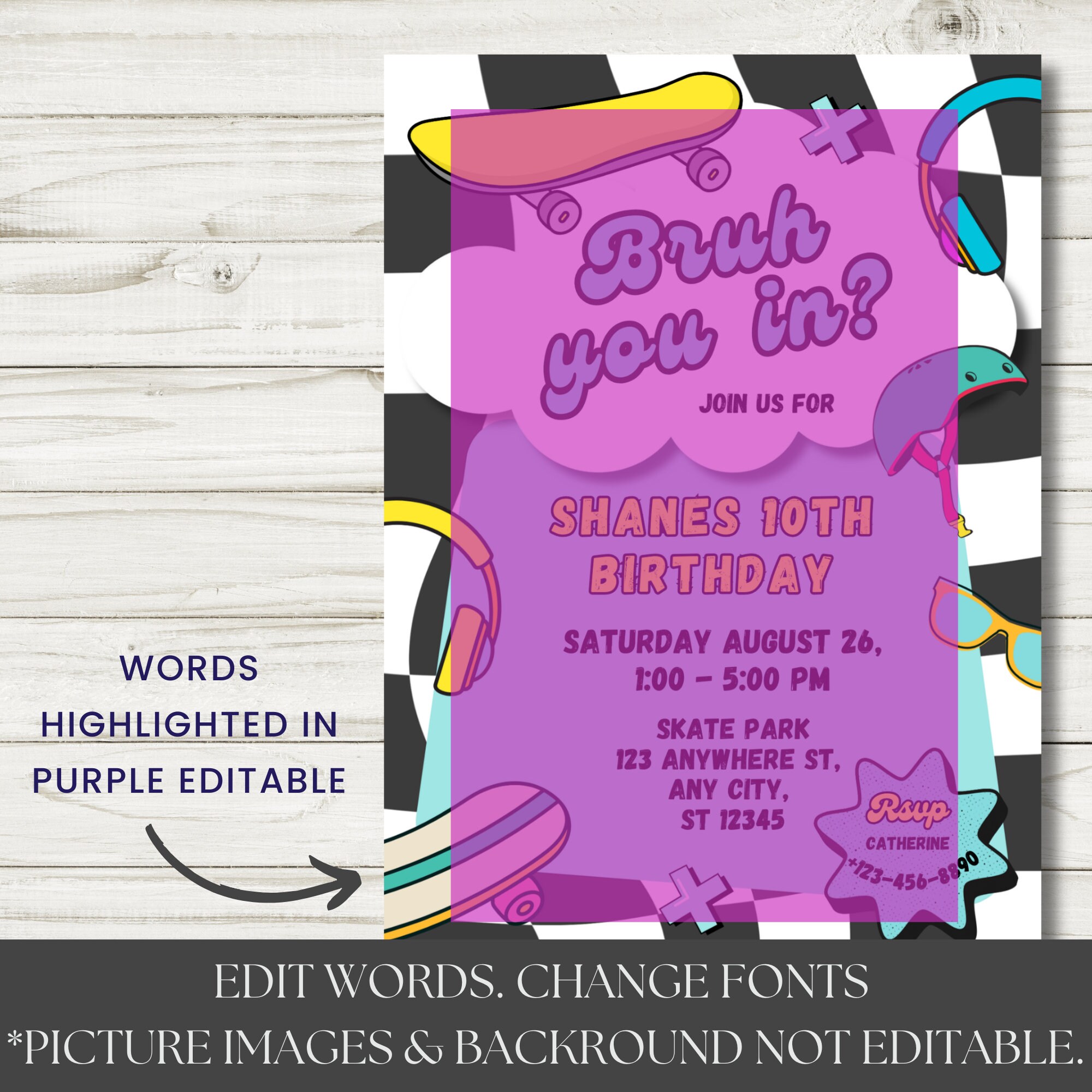 Editable Skateboard Birthday Party Invitation Skater Birthday Party ...