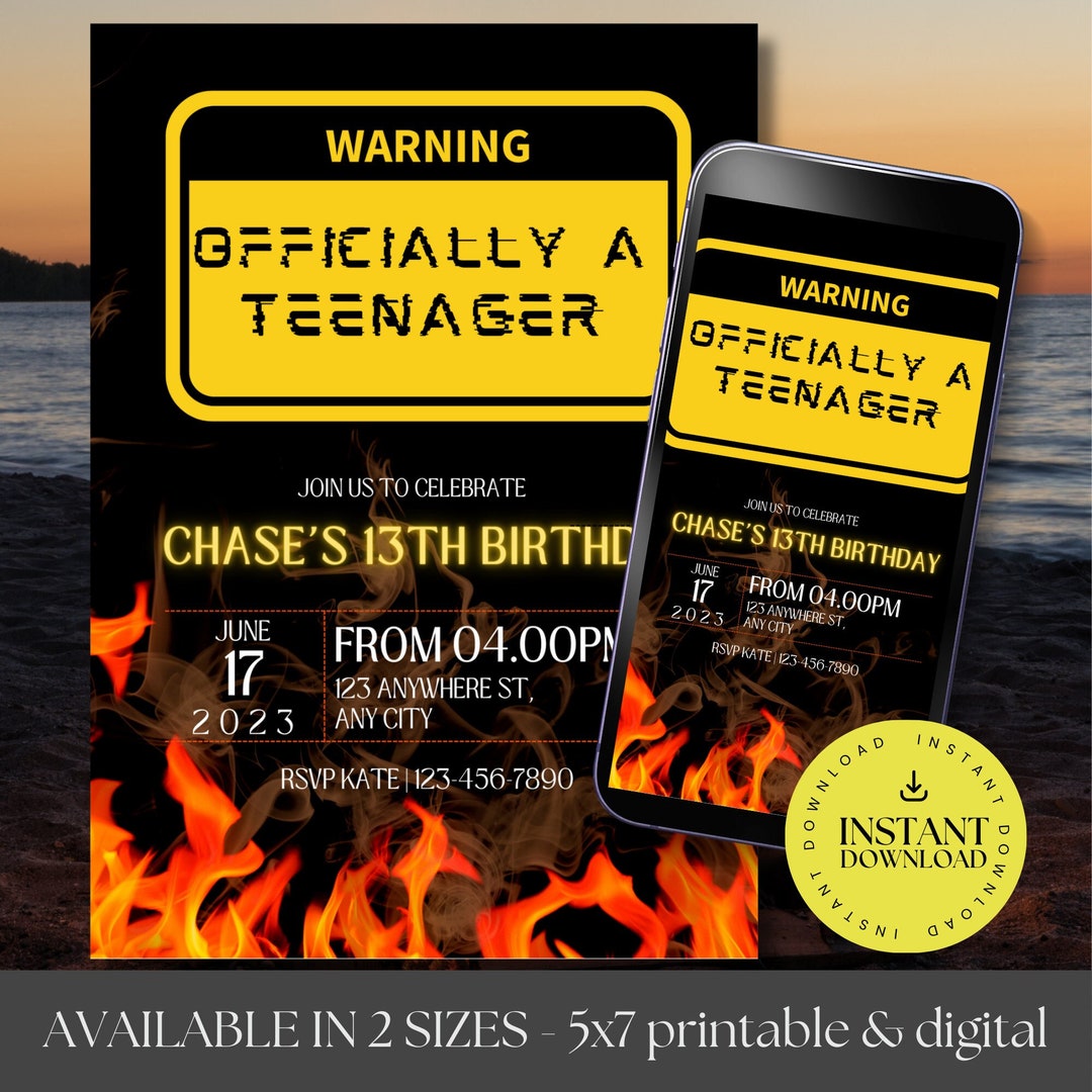 Editable Digital Birthday Invitation for 13th Birthday Boy, Party Idea ...
