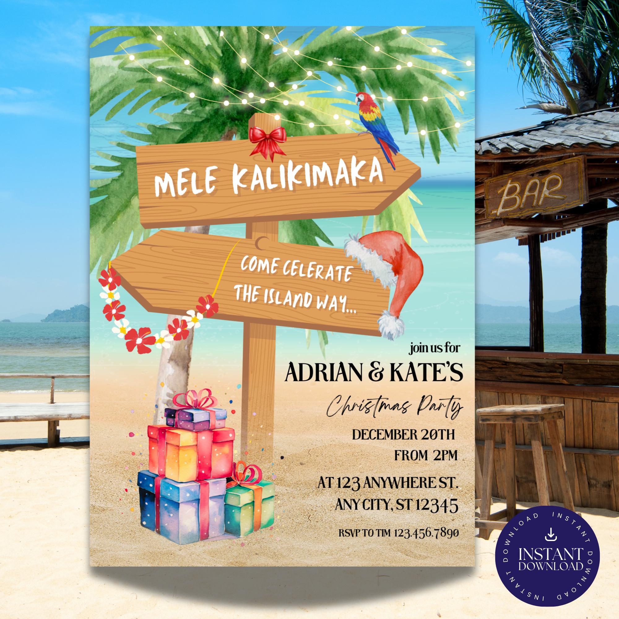 Editable Mele Kalikimaka Christmas Invitation Tropical Palm Tree ...