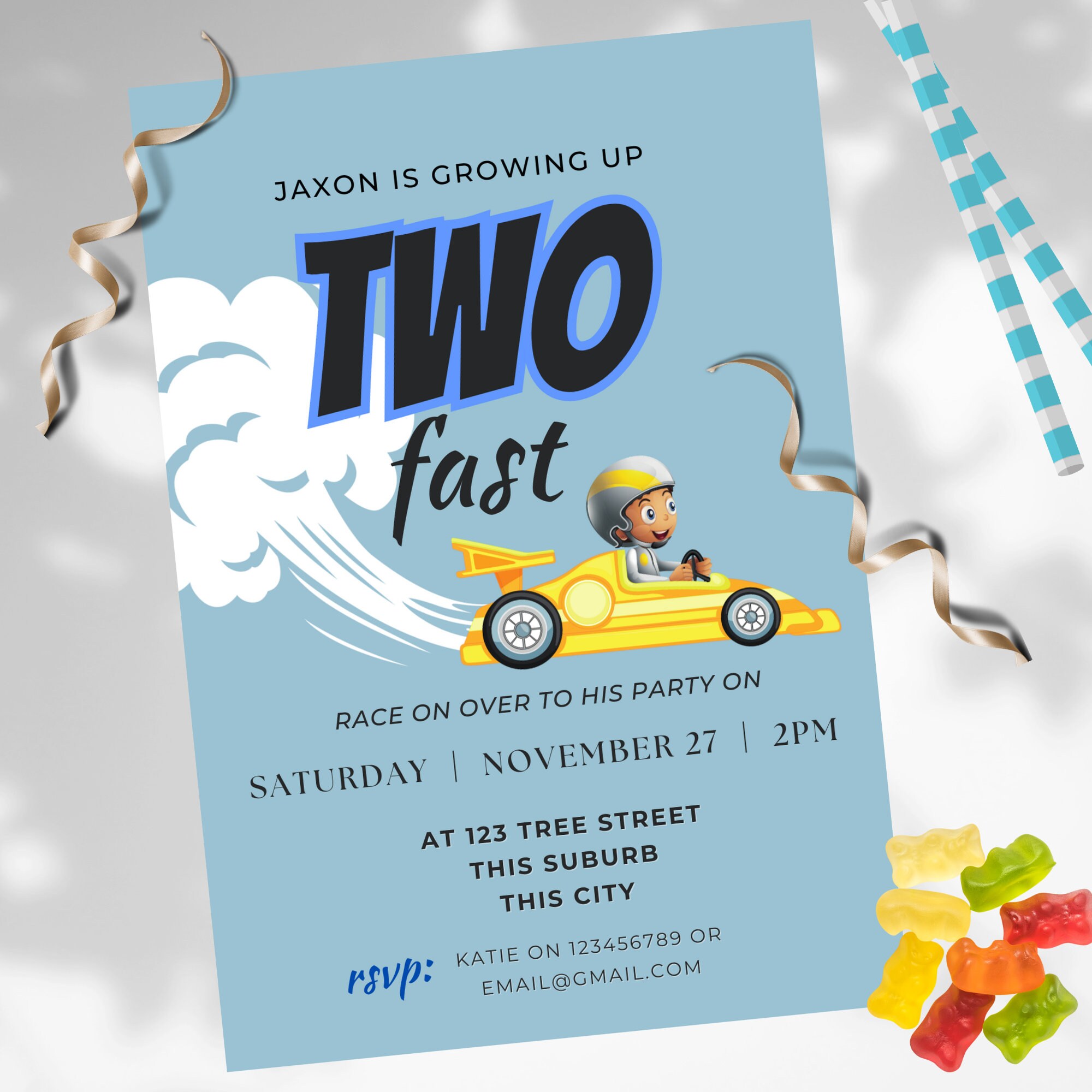 Editable TWO Fast Birthday Invitation Race Car 2nd Birthday - Etsy