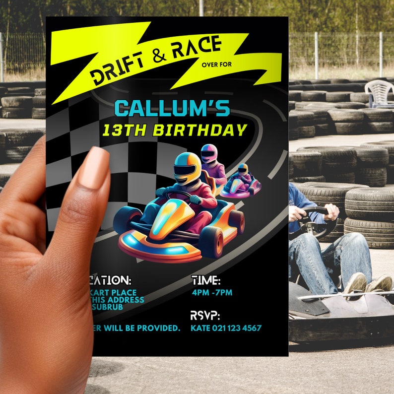 Go Kart Birthday Invitation, Go Kart Party, Karting Invitation, Go Kart ...