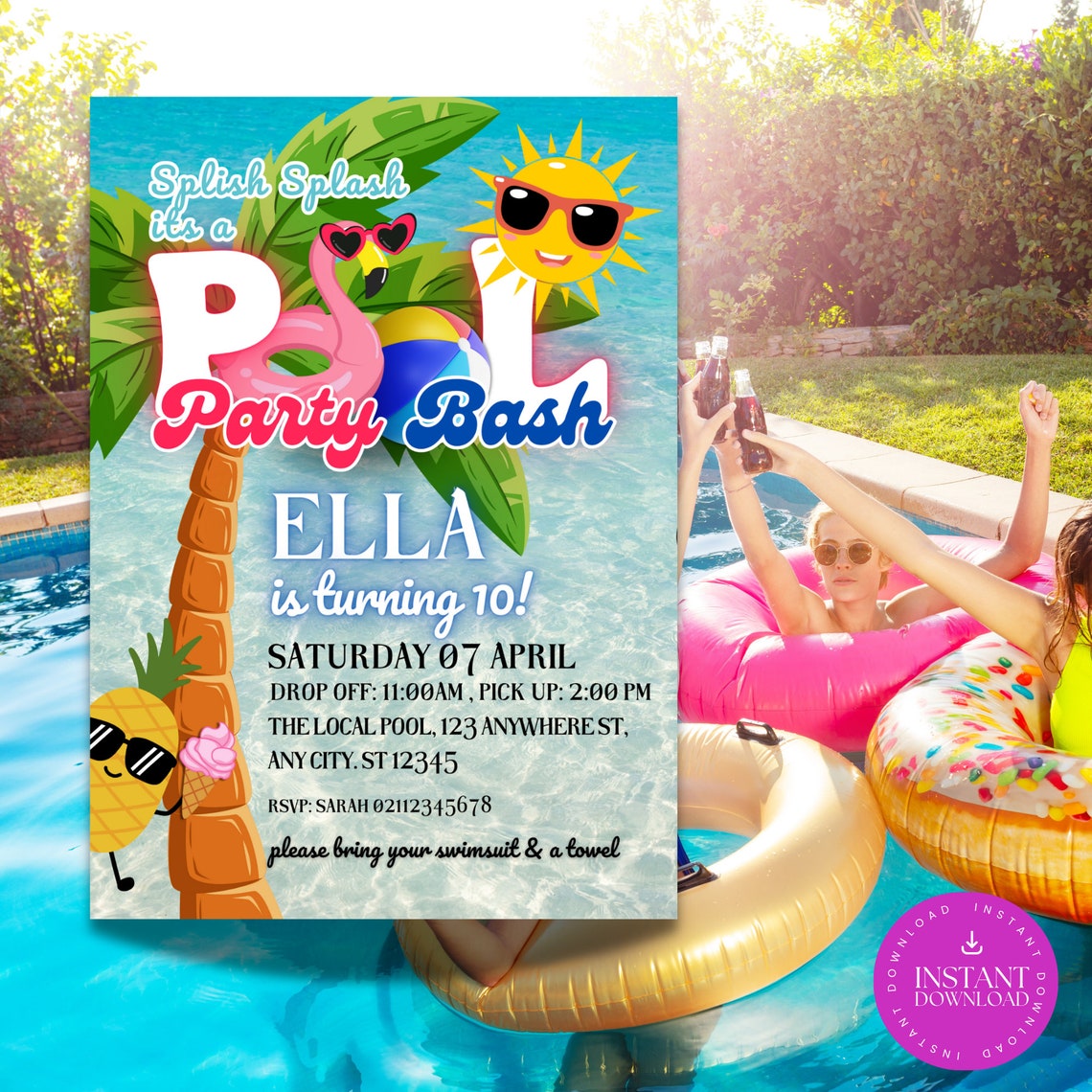 Editable Pool Party Invitation, in My Pool Party Era Invitation ...