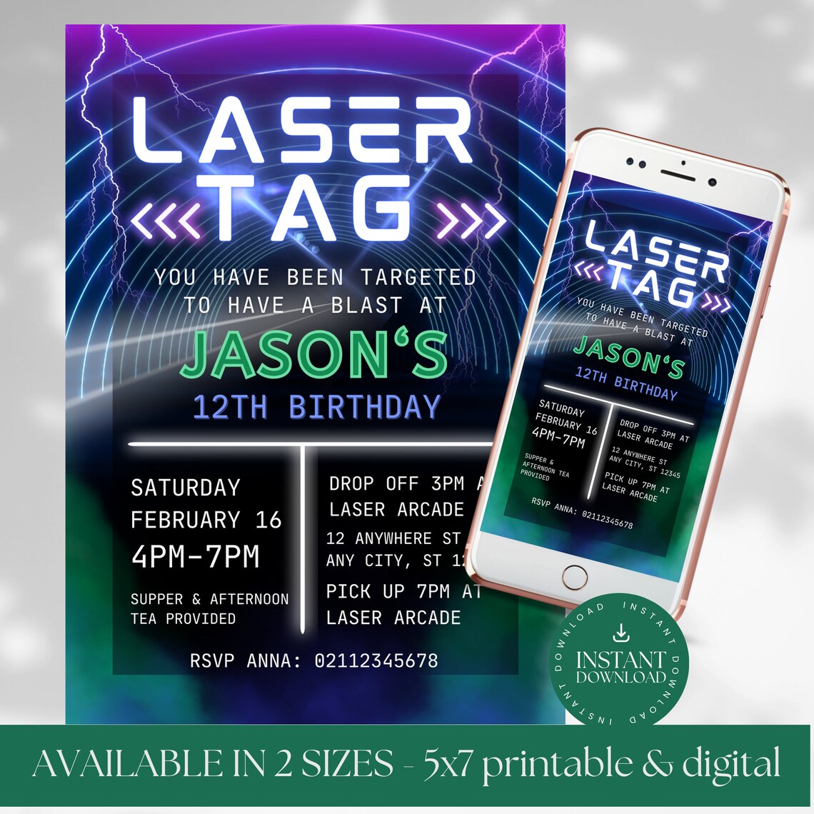 Editable Laser Tag Invitation,neon Laser Tag Birthday Invitation,glow ...