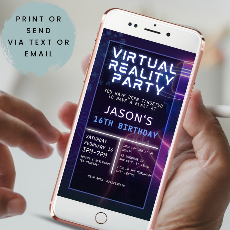 Editable VR Birthday Invitation, Virtual Reality Party, Instant ...