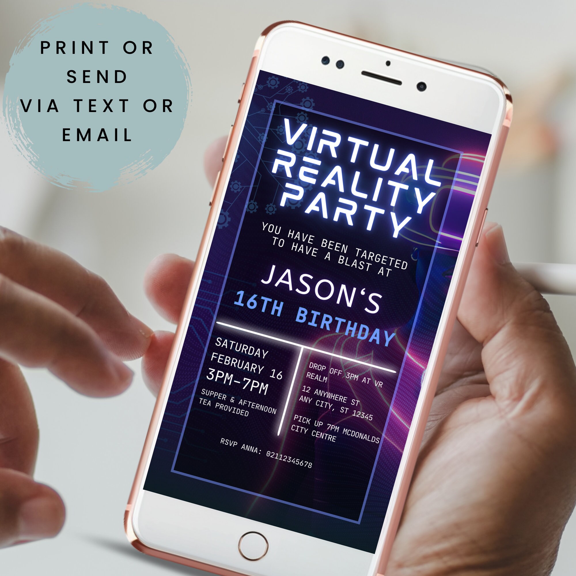 Editable VR Birthday Invitation, Virtual Reality Party, Instant ...