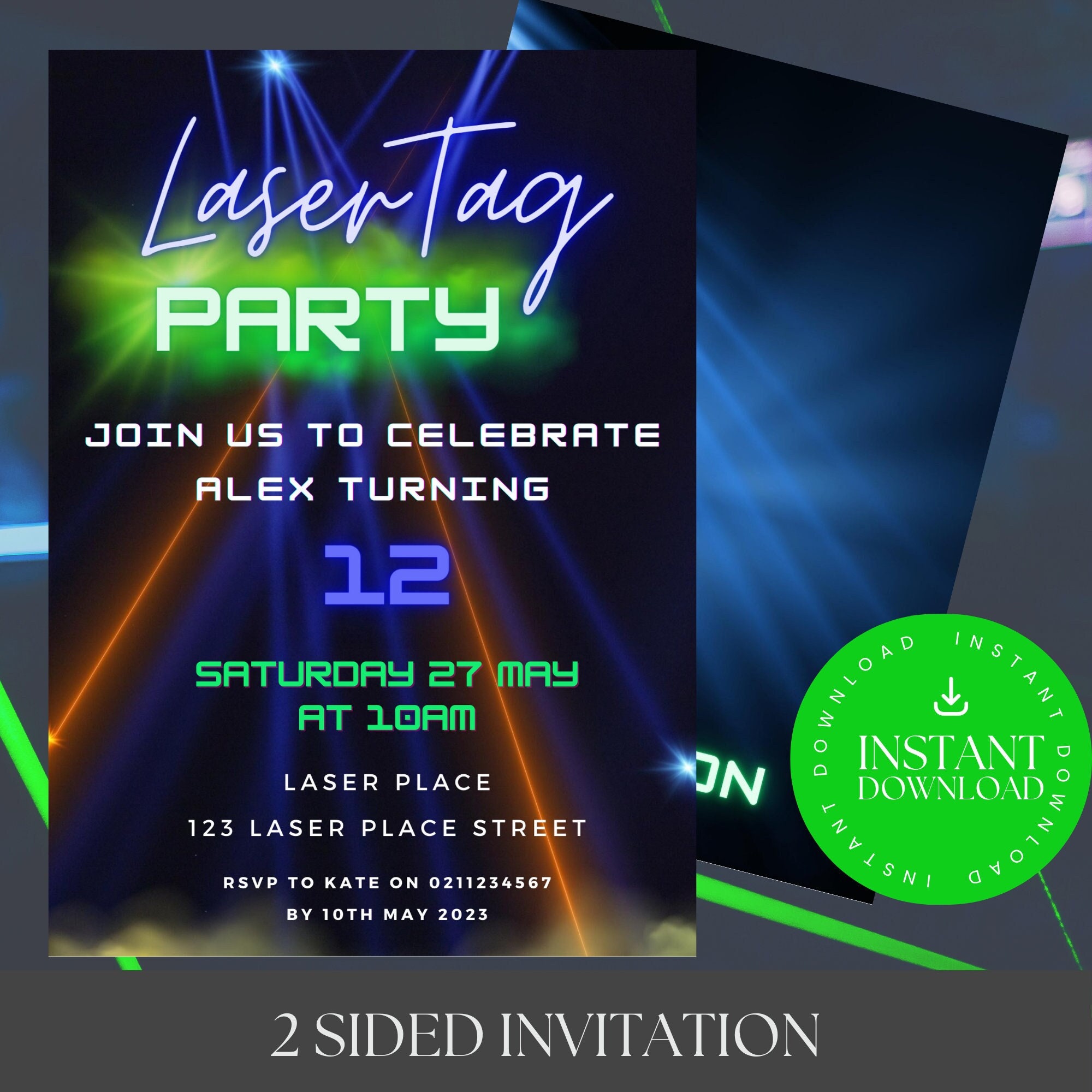 Editable Laser Tag Invitation,neon Laser Tag Birthday Invitation,glow ...