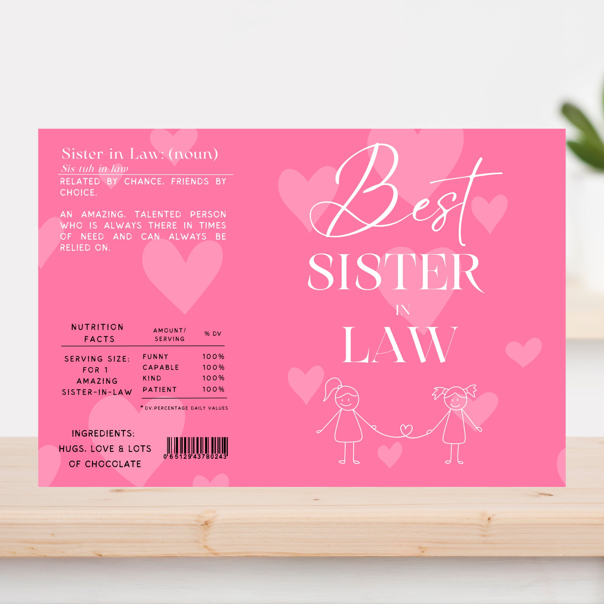 Candy Bar Wrapper, Printable Instant Download, Sister in Law Gift Idea ...