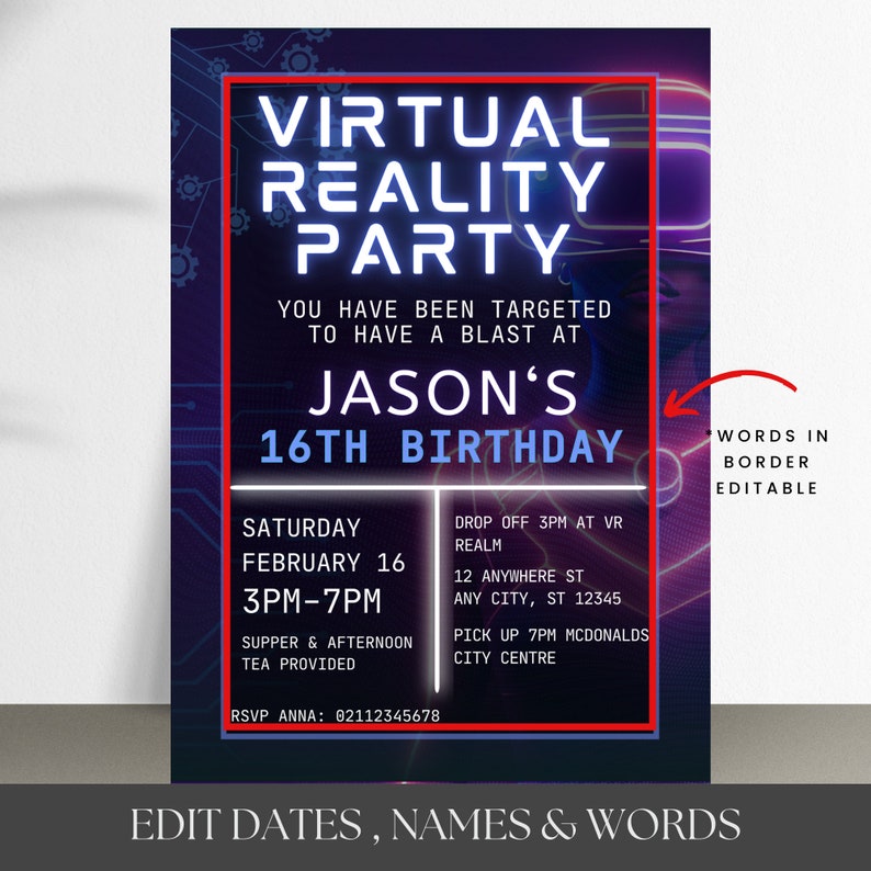 Editable VR Birthday Invitation, Virtual Reality Party, Instant ...