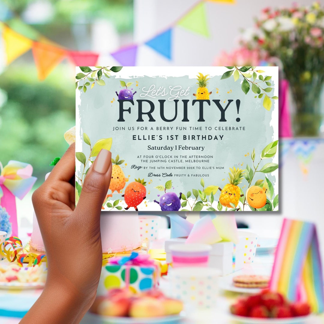 Editable Two-tti Frutti Birthday Invitation, Dancing Fruit First ...