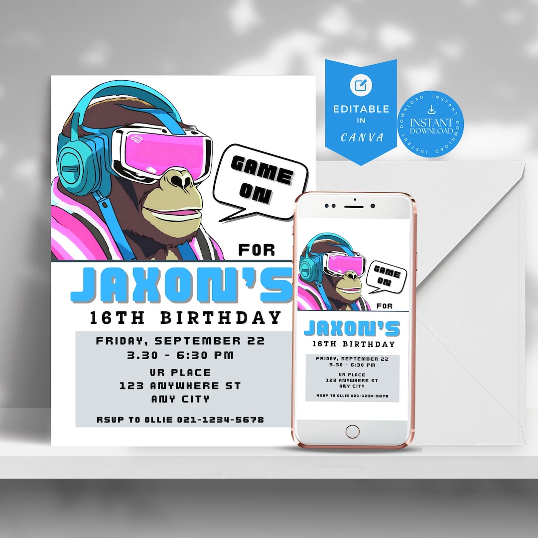 Editable VR Birthday Invitation, Virtual Reality Party, Instant ...