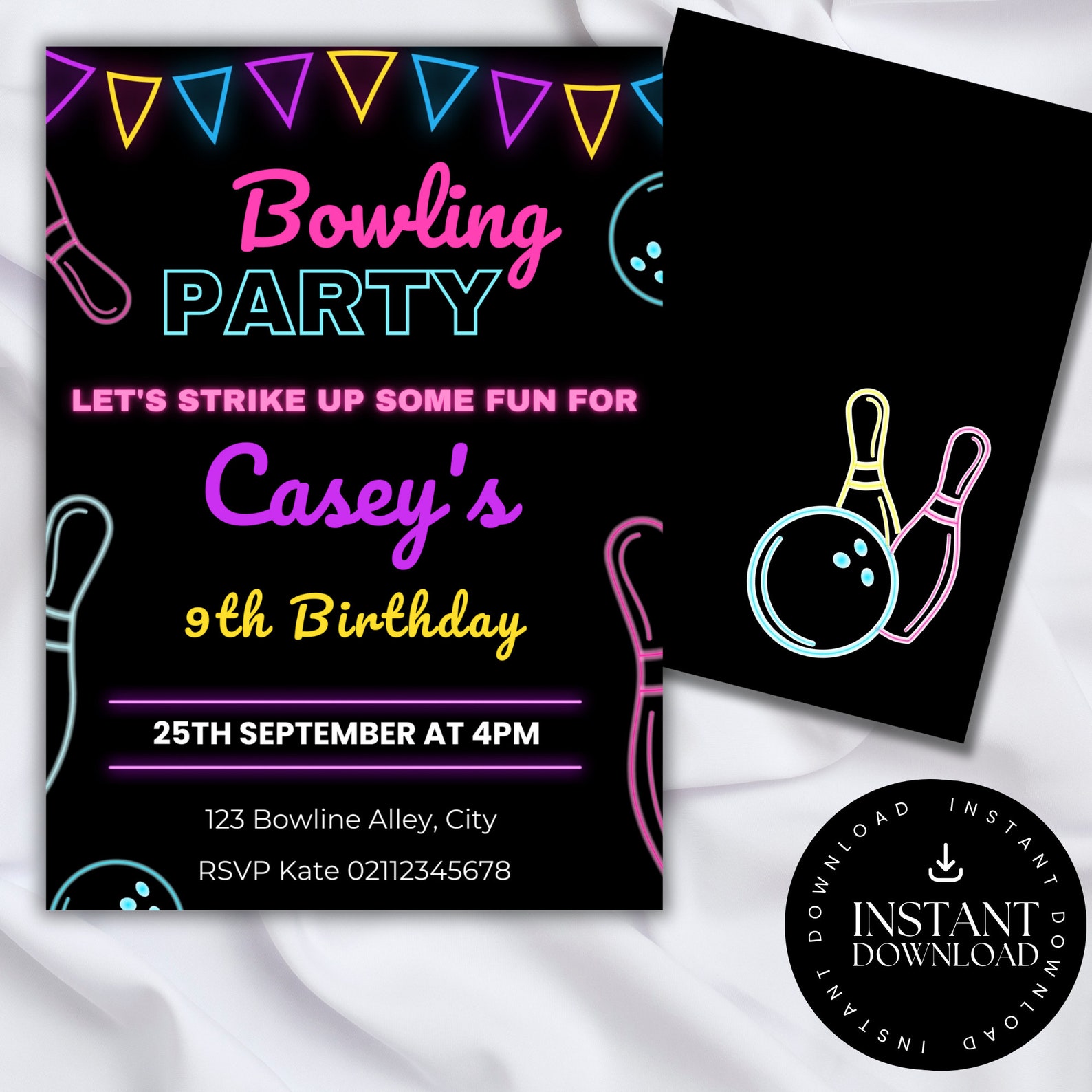 Bowling Party Invitation, Birthday Invite, Boy Bowling Invite, Girl ...
