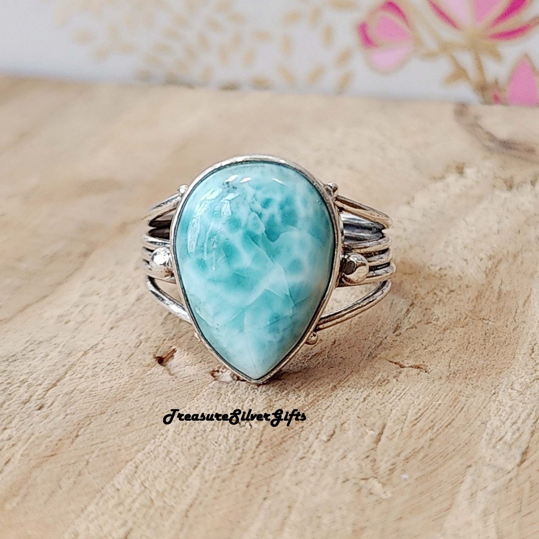 Natural Larimar Ring Boho Ring 925 Sterling Silver Ring Handmade Natural Larimar Ring Boho Ring 925 Sterling Silver Ring Handmade