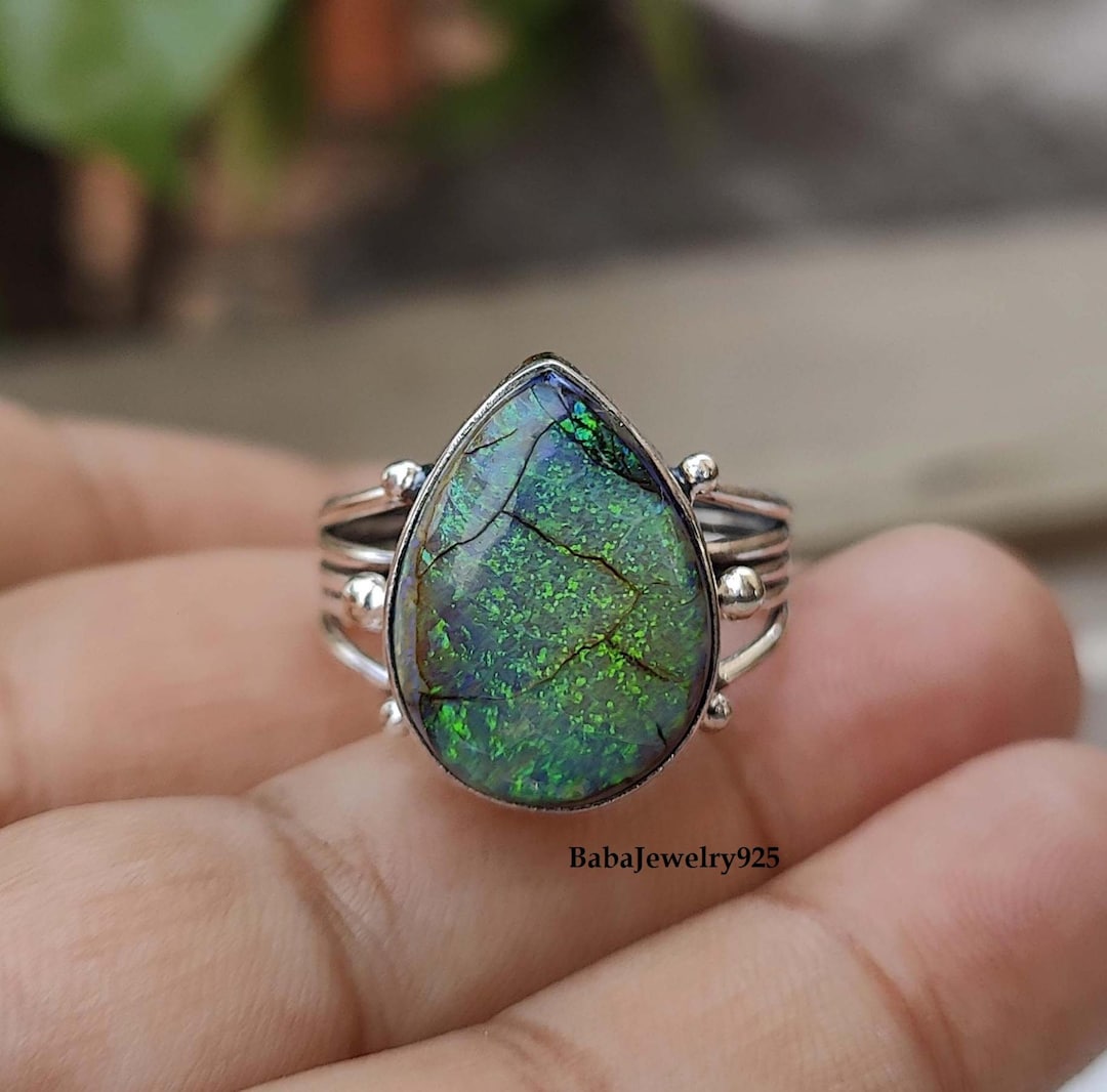 Monarch Opal Ring, Unique Natural Gemstone Ring, 925 Sterling Silver ...