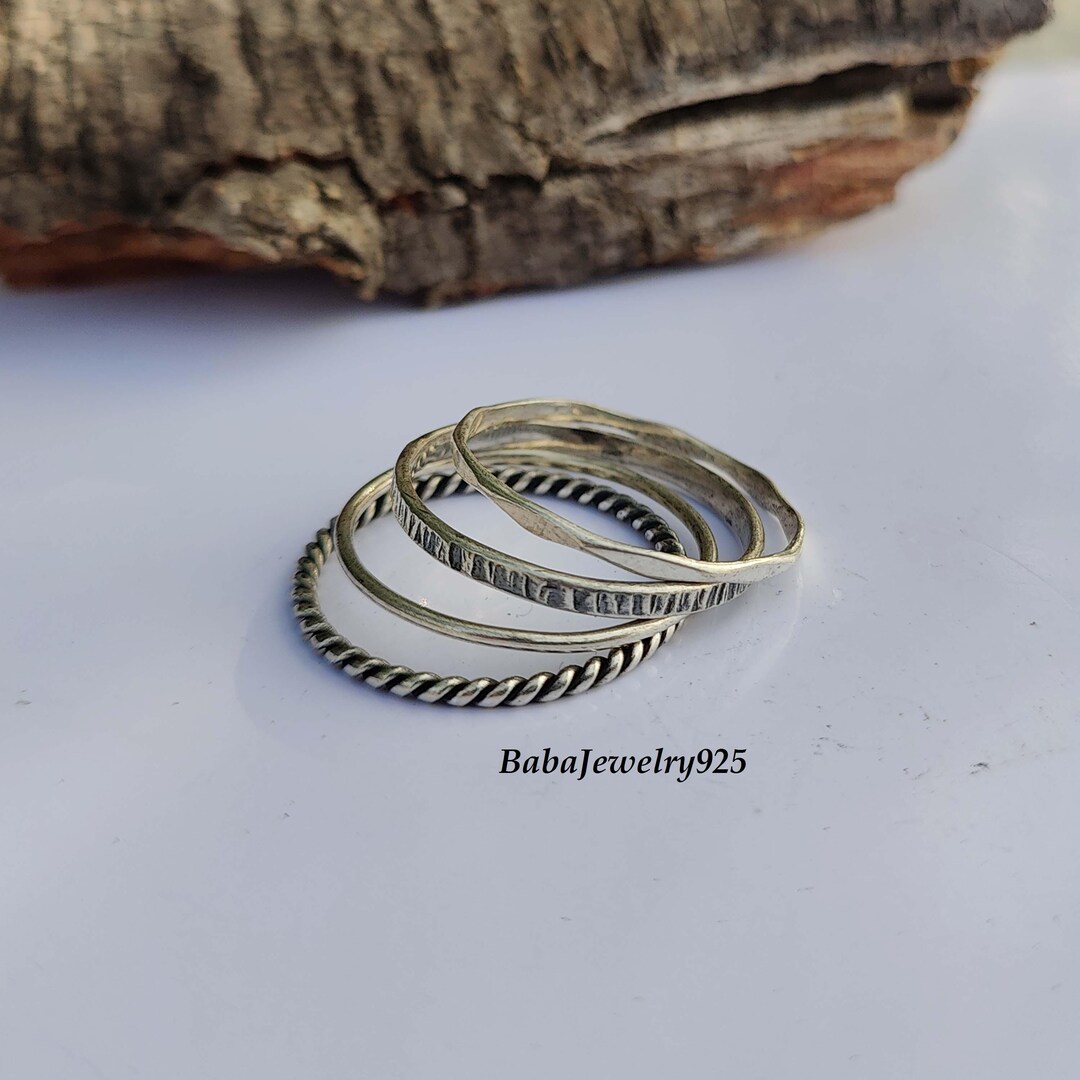 Hammered Stacking Band in Sterling Silver Ring~ Stacking Midi Ring ...
