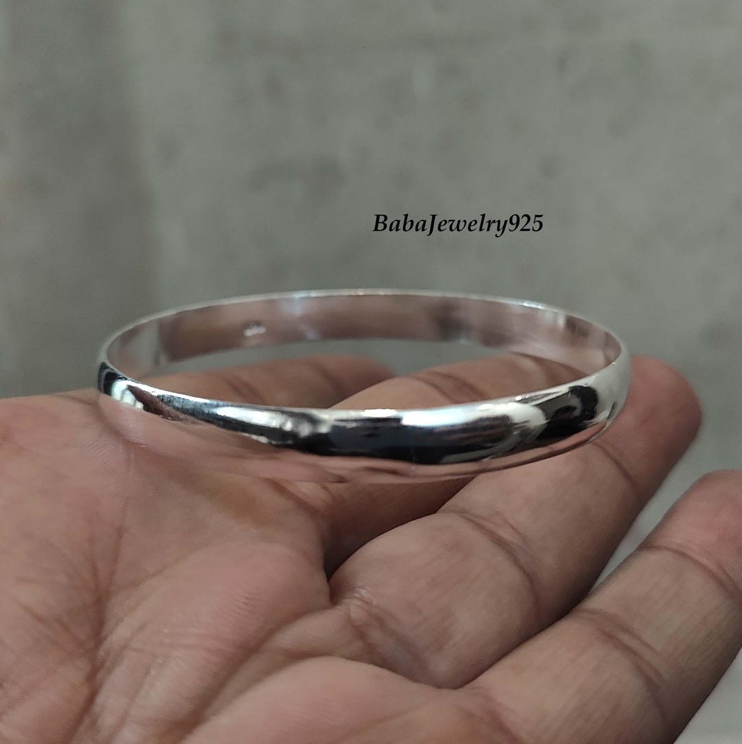 Simple Silver Bangle in 925 Sterling Silver, Handmade Silver Bangle ...