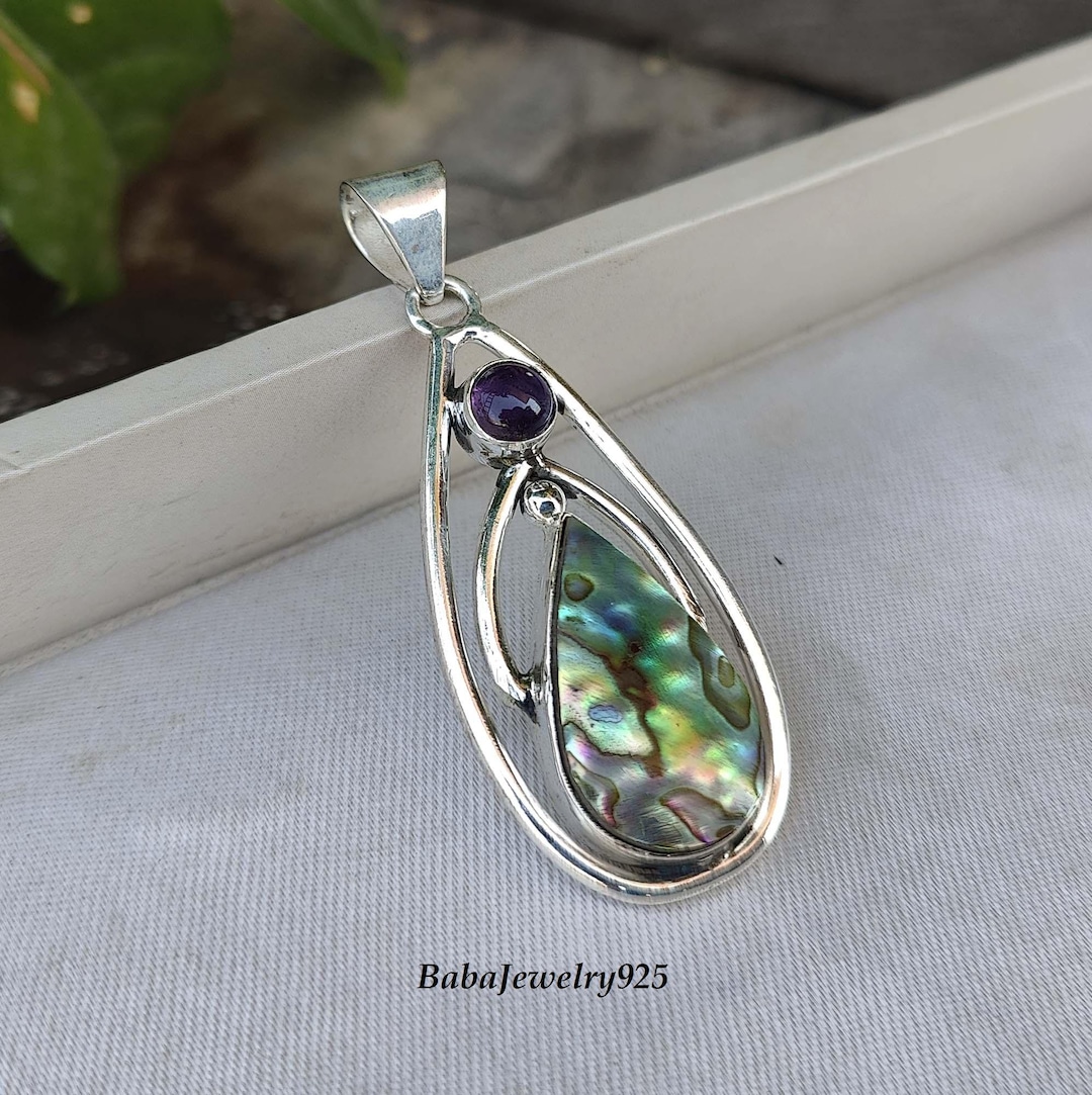 Handmade Sterling Silver Abalone Pendant With Amethyst - Etsy