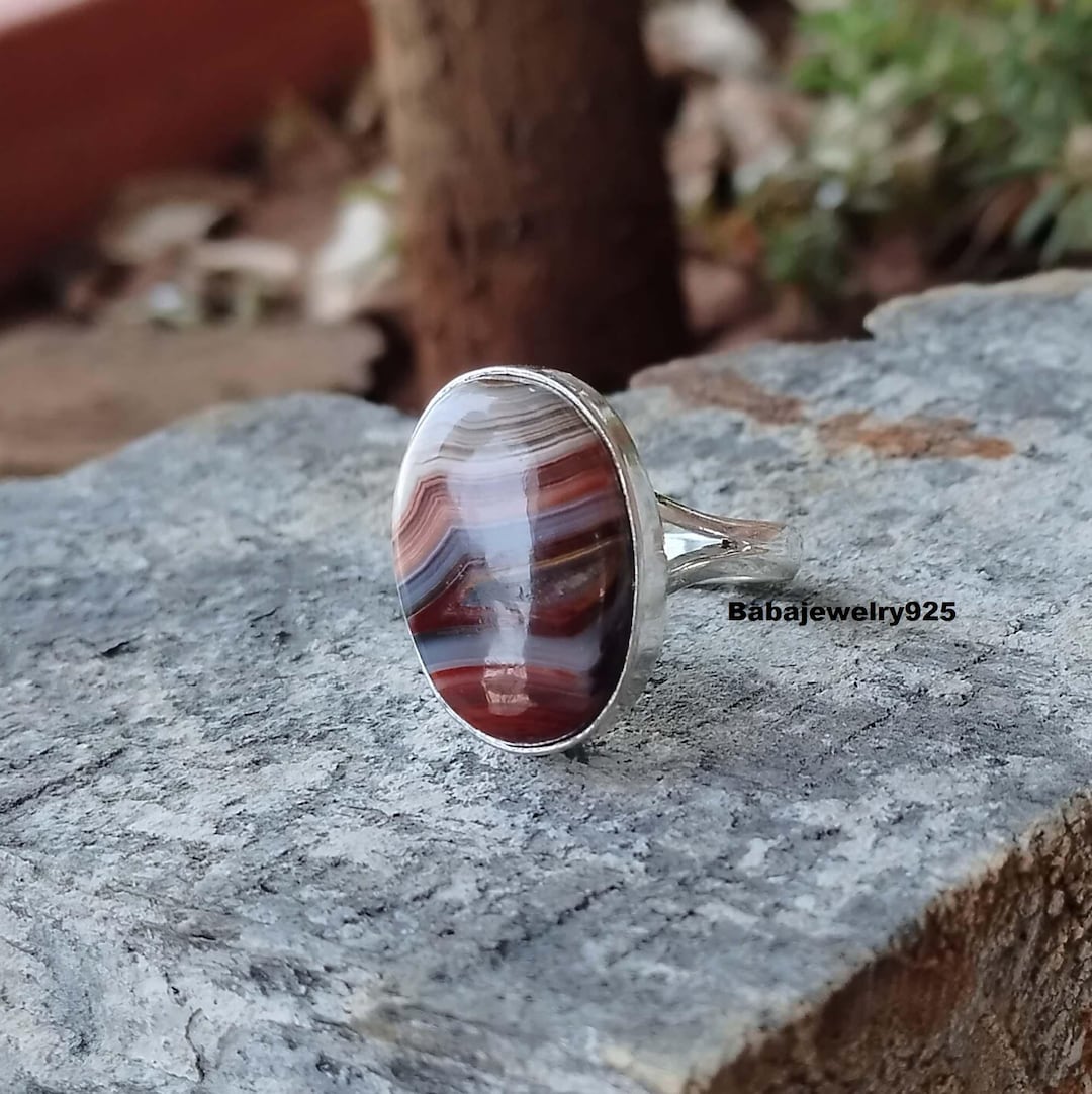 Crazy Lace Agate Ring,925 Sterling Silver Ring, Lace Agate Ring, Oval ...