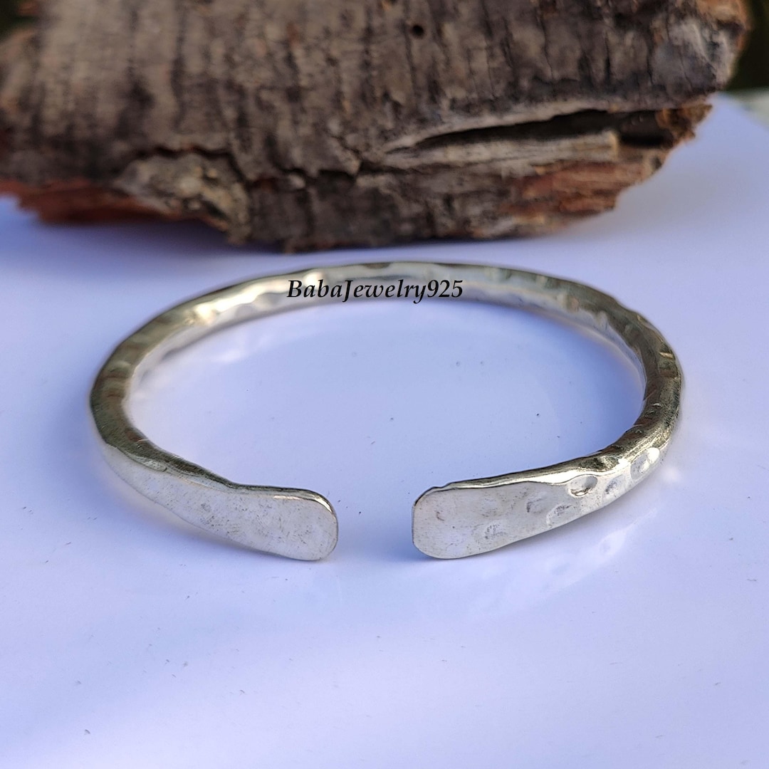 Handmade Silver Bangle, 925 Sterling Silver Bangle, Silver Round Cuff Bangle, Shiny Silver ...